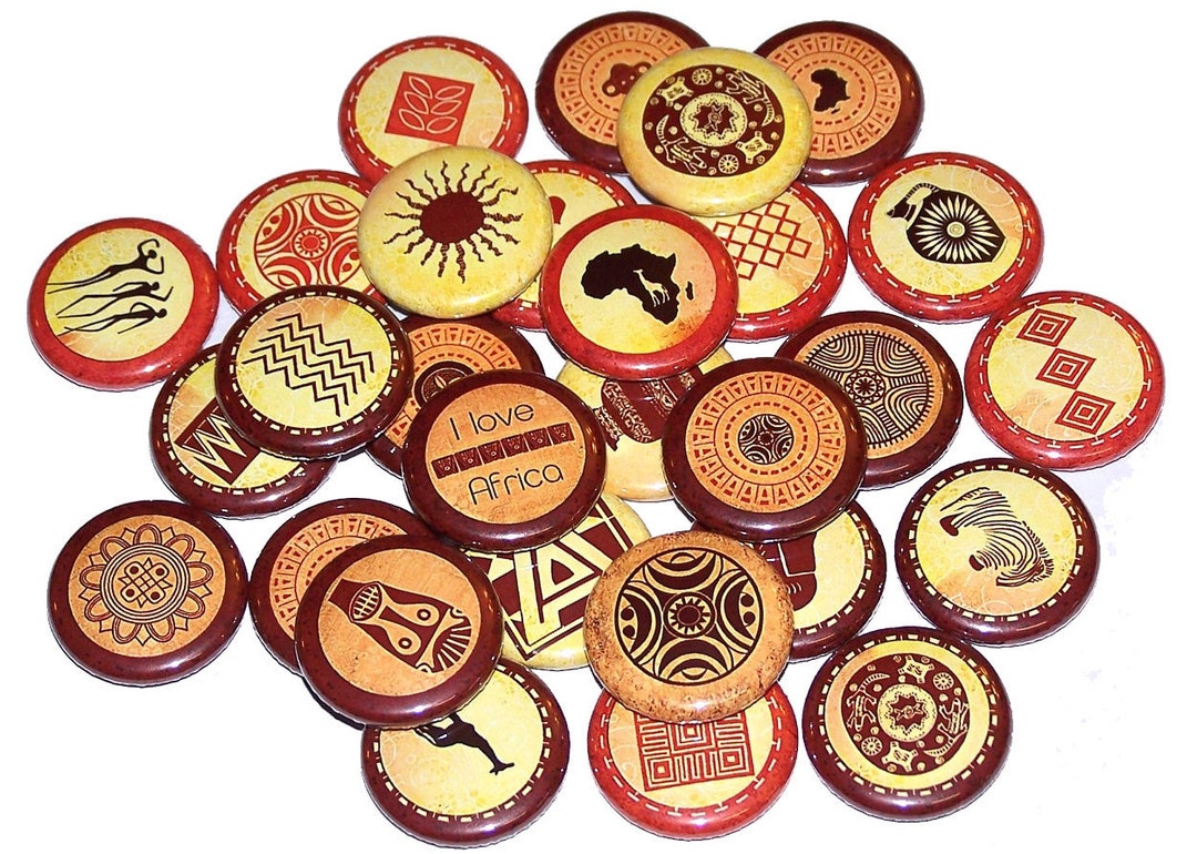 Africa Love Tribal Style Pins (10 Pack) African Buttons, 1" or 1.5" or ...