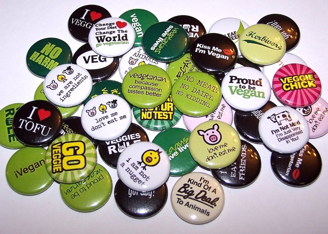Proud to Be Vegan and Vegetarian Set of 10 Buttons 1" or 1.5" Pin Backs ...