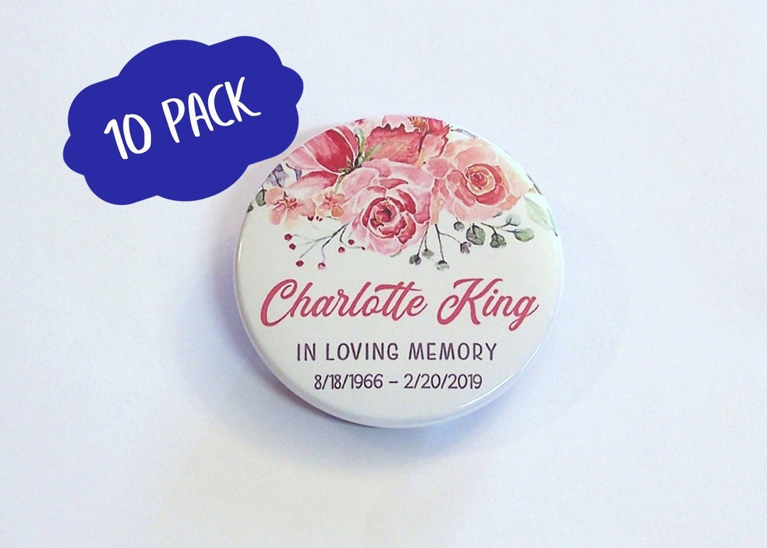 Pink Flowers Watercolor in Loving Memory (10 Pack) Pin Back Buttons or ...