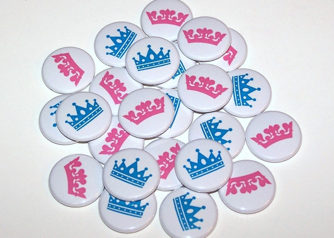 Prince & Princess Crowns Gender Reveal Party (20 Pack) Buttons Baby ...
