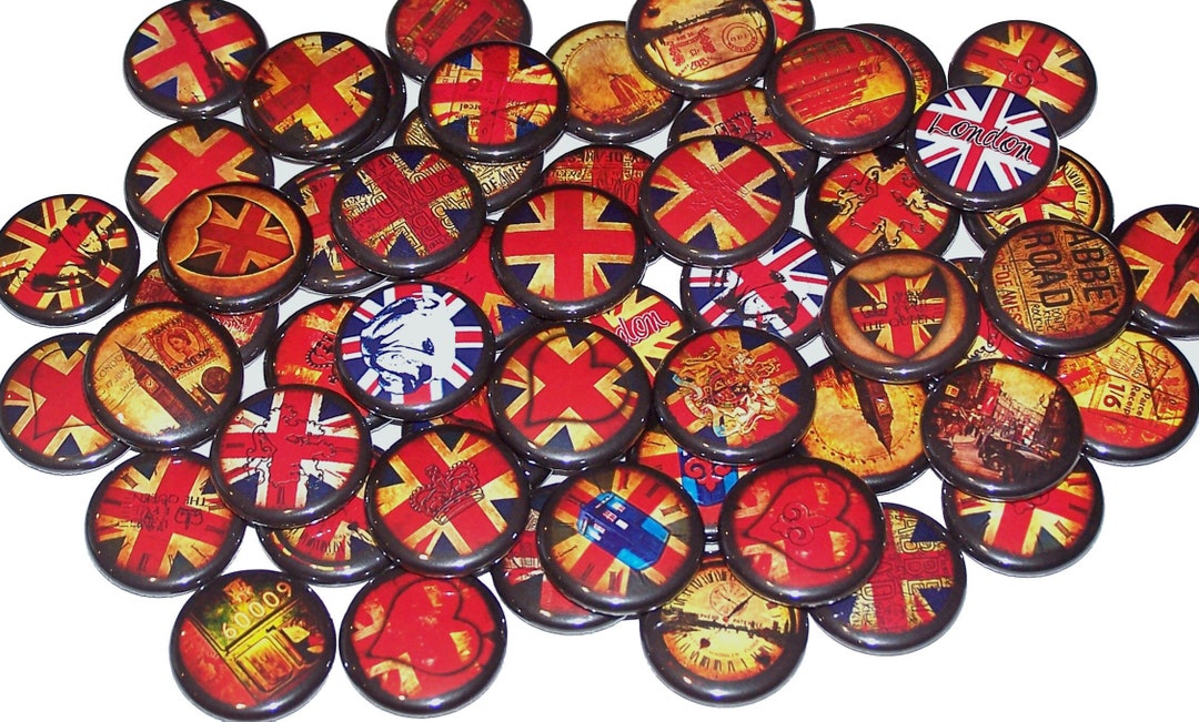British Themed Party Favors Pins (10 Pack), 1" or 1.5" or 2.25" Pin ...