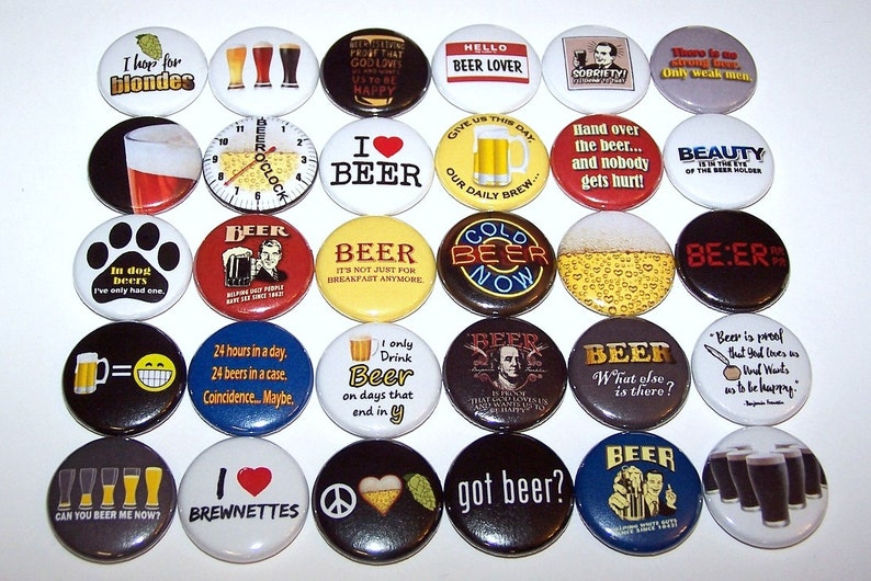 Beer Pins, Beer Lover Party Favors (30 Pack) Pinback Buttons, 1" or 1.5 ...