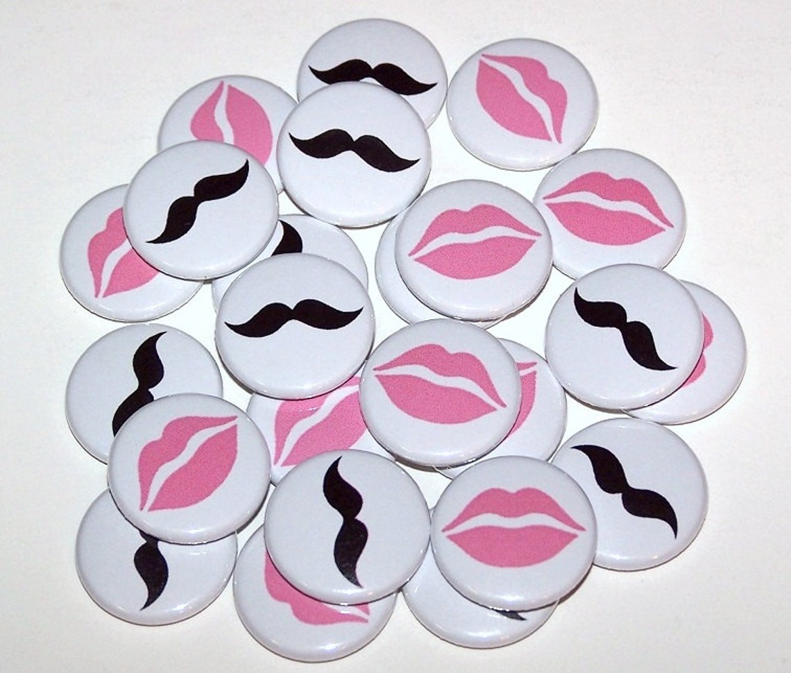 Moustache Mustache & Lips Gender Reveal Party (20 Pack) Buttons Baby ...