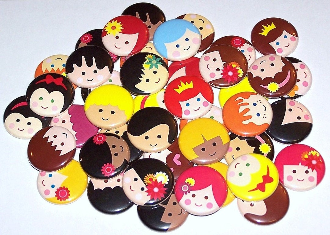 Smiling Happy Children Faces (10 Pack) Pin Back Buttons, 1" or 1.5" or ...