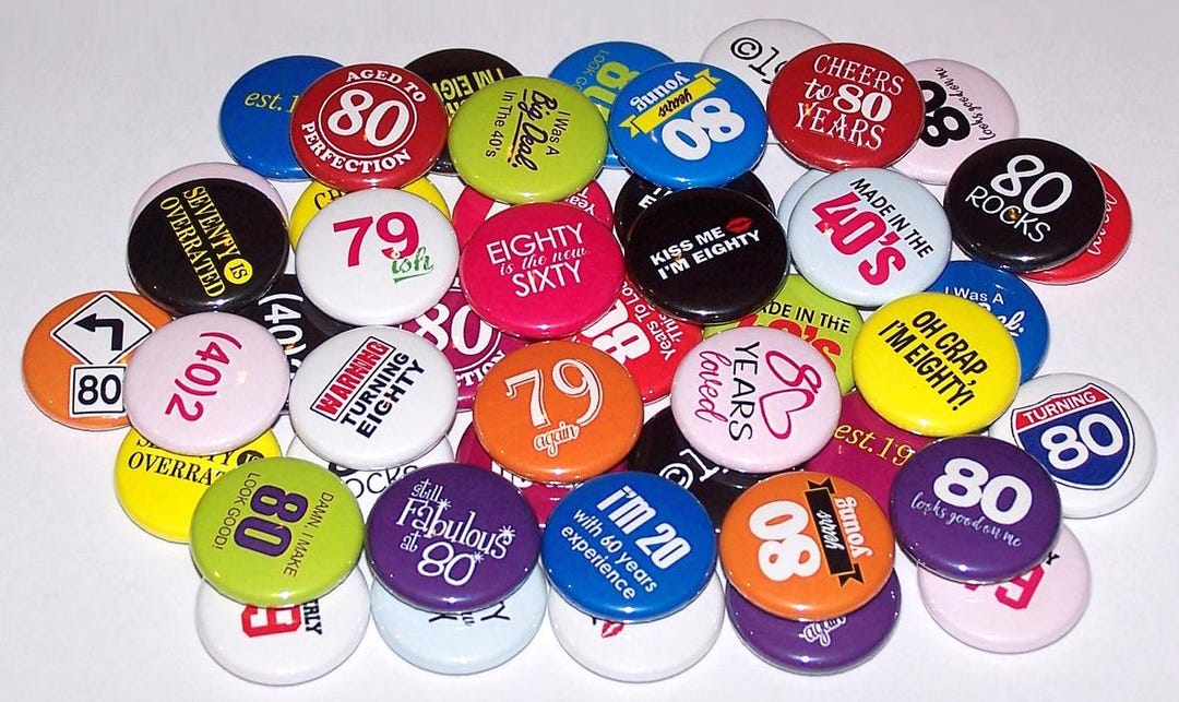 80th Birthday Pins (10 Pack) Turning 80 Party Favors Pinback Buttons, 1 ...