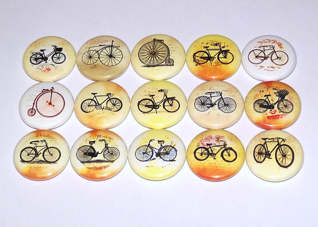 Bicycle Pin Back Buttons (15 Pack), Bike Rider Buttons Pins, 1" or 1.5 ...