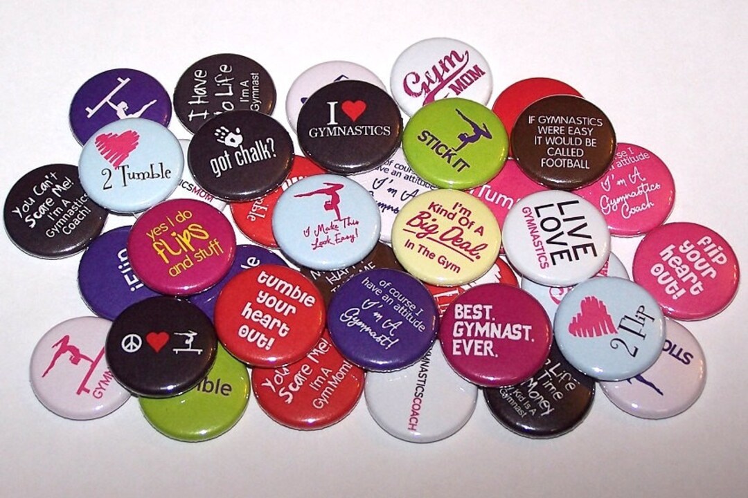 Gymnast Set of 10 Buttons 1" or 1.5" Pin Back Buttons or Magnets ...