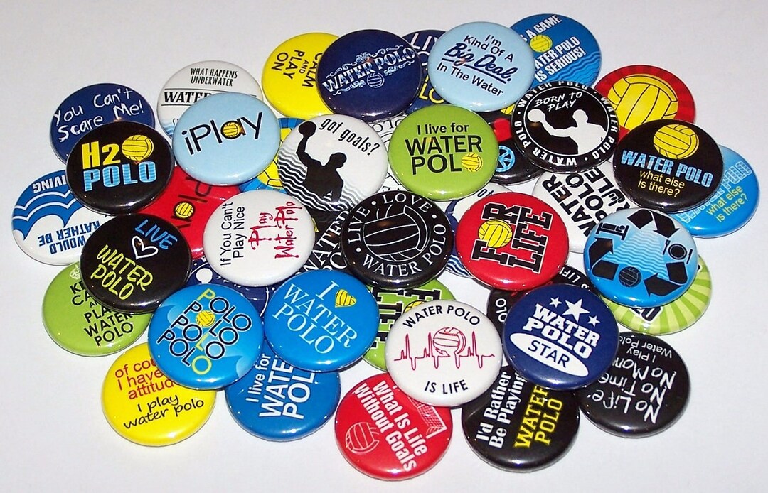 Water Polo Pins (10 Pack), Water Polo Party Favors, 1" or 1.5" or 2.25 ...
