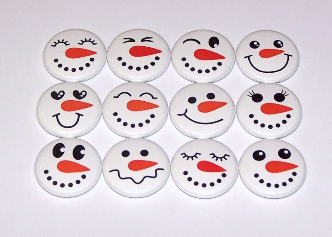 Snowman Faces Pins (12 Pack), Snow Man Smiley Faces Pinbacks, 1" or 1.5 ...
