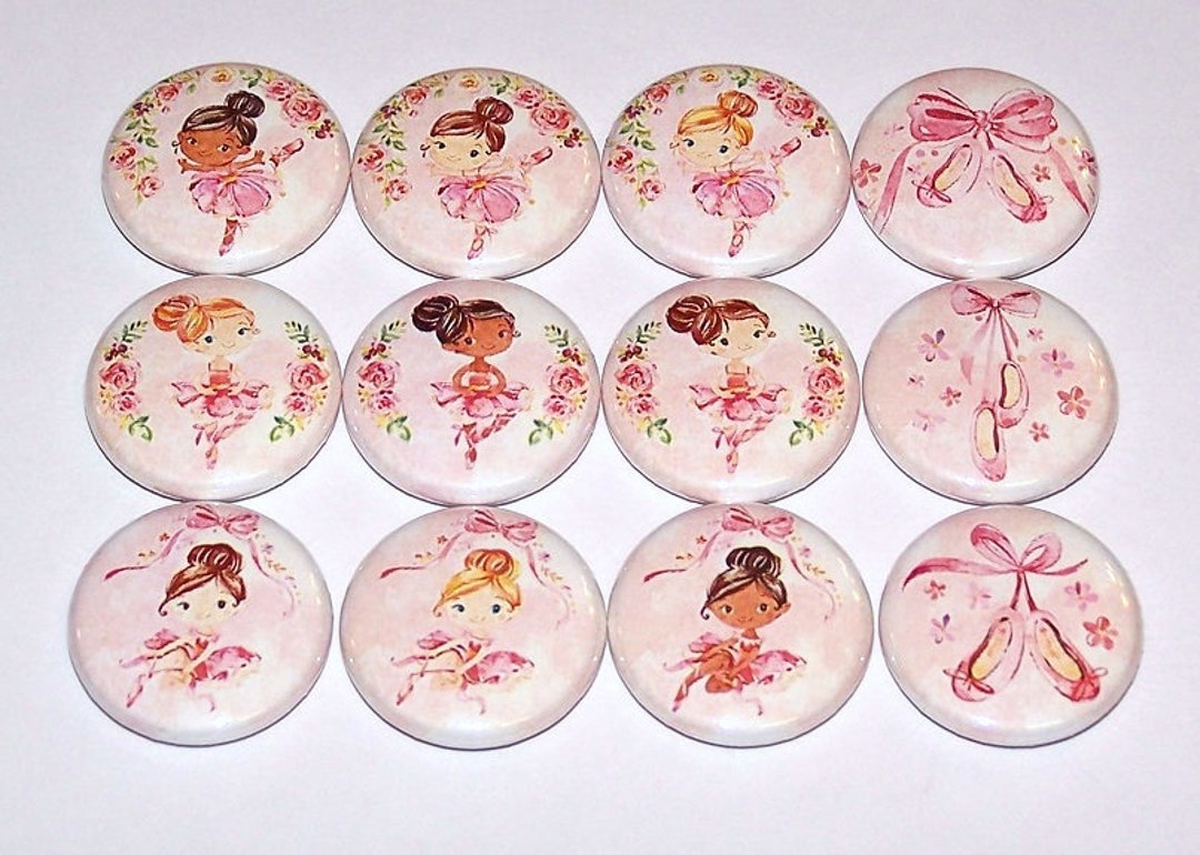 Pink Watercolor Ballerina Pins (12 Pack) Ballet Buttons, 1", 1.5" or 2. ...