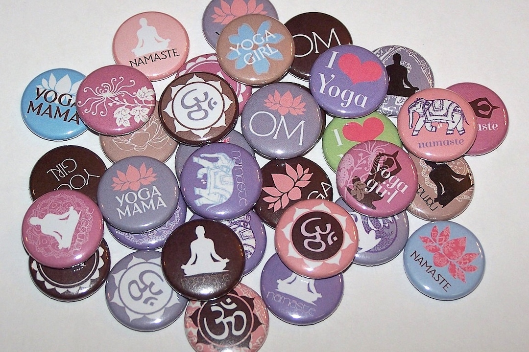 Yoga Namaste Set of 10 Buttons 1" or 1.5" Pin Back Buttons or Magnets ...