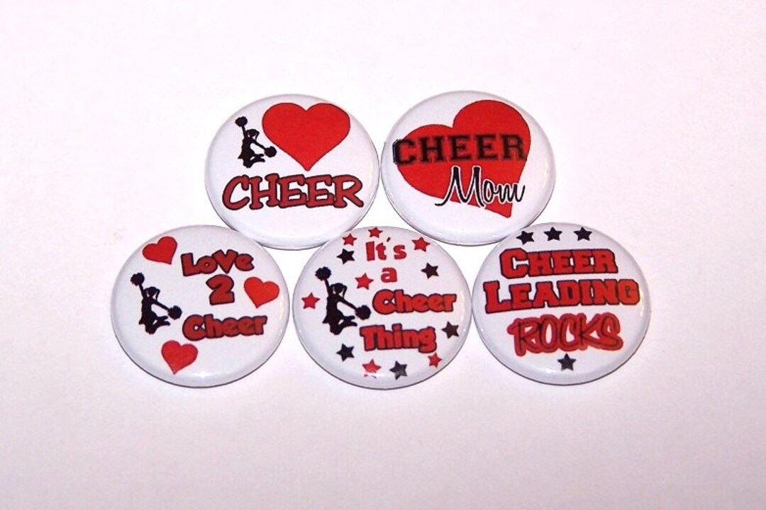 Cheerleading Rocks Set of 5 Buttons 1 Inch Pin Back Buttons 1" Pins or ...