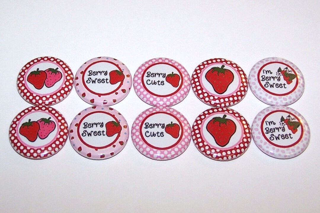 Strawberry Buttons Berry Sweet Strawberry Theme Set of 10 Party Favors ...