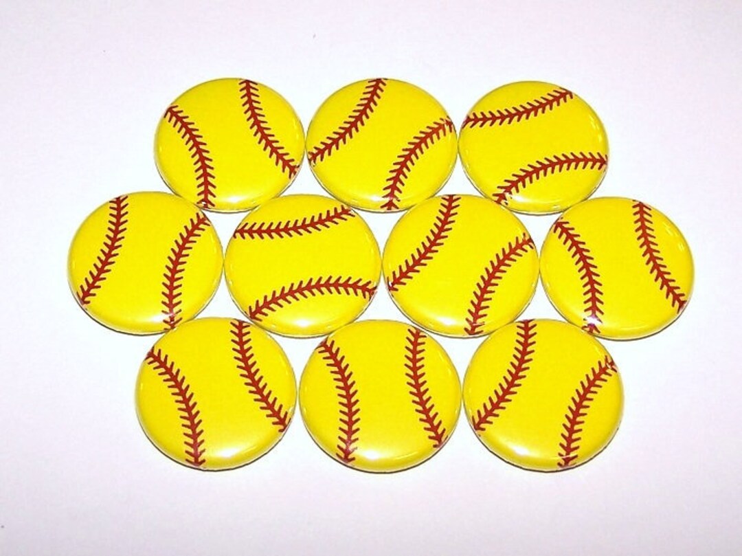 Softball Balls Pins (10 Pack), Softball Party Favors, 1" or 1.5" or 2. ...