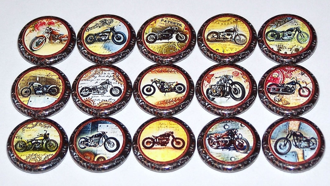 Motorcycle Pins (15 Pack) Bobbers Pinback Buttons, Biker Party Favors ...