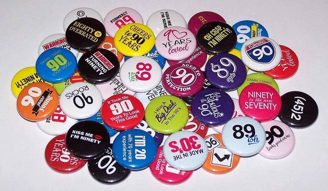 90th Birthday Pins (10 Pack) Turning 90 Party Favors Pinback Buttons, 1 ...