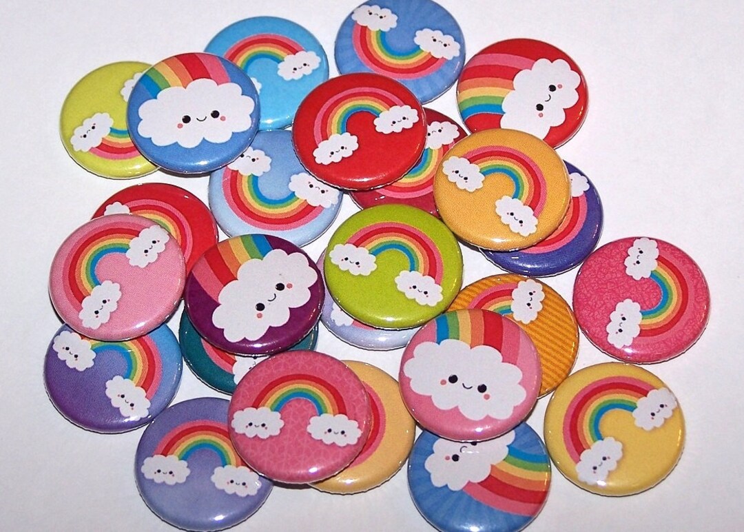 Happy Rainbow Pins (10 Pack), Rainbows Party Favors, 1" or 1.5" or 2.25 ...