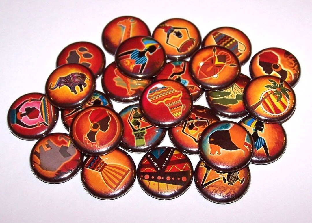 Africa Theme Pins (10 Pack) African Buttons, 1" or 1.5" or 2.25 ...