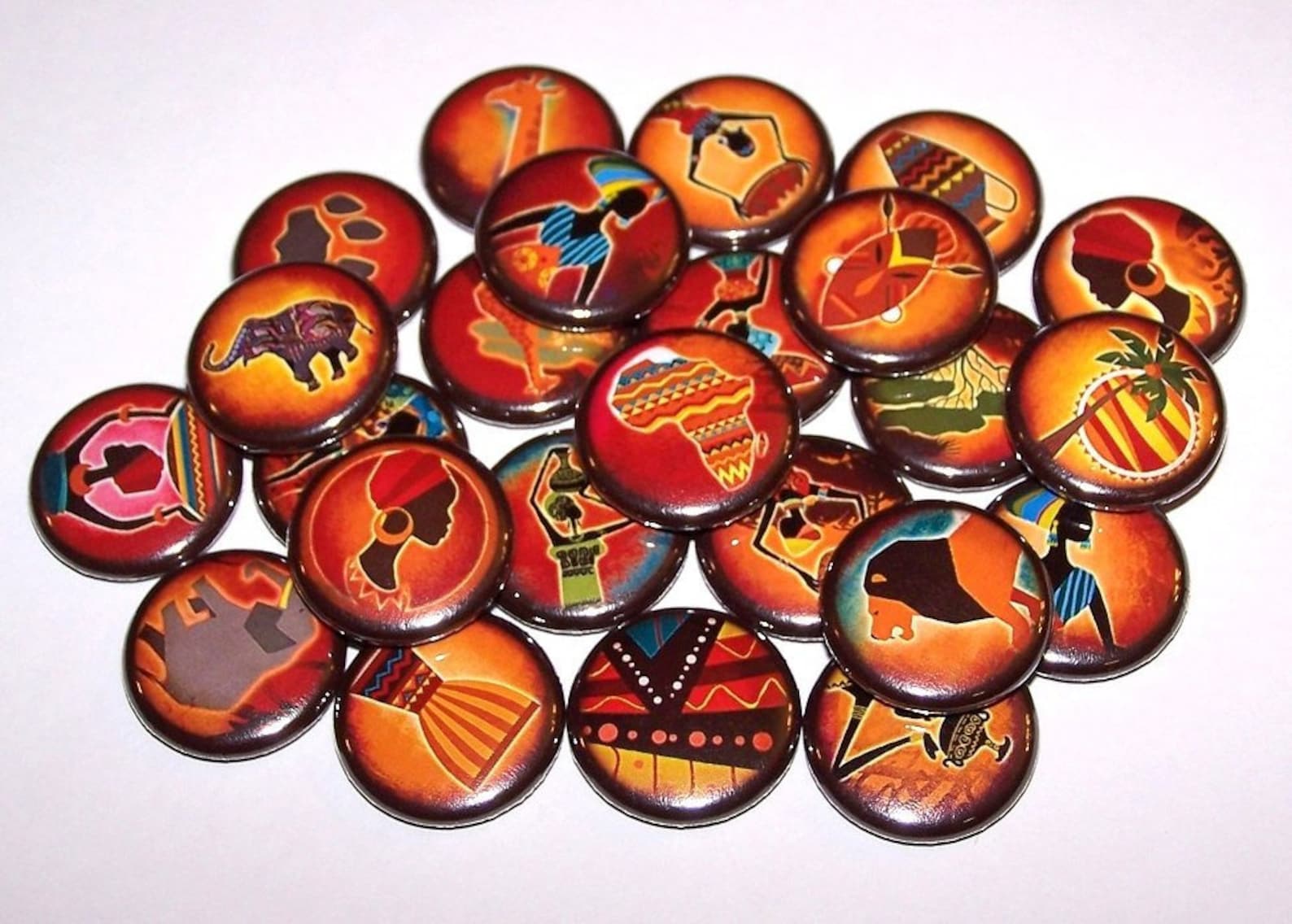 Africa Theme Pins (10 Pack) African Buttons, 1" or 1.5" or 2.25 ...