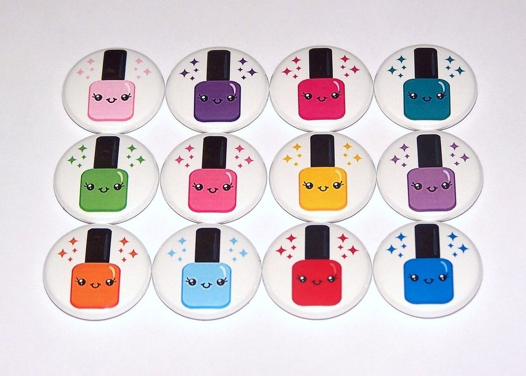 Cute Nail Polish Pins (12 Pack) Nail Polish Bottle Buttons, 1", 1.5" or ...