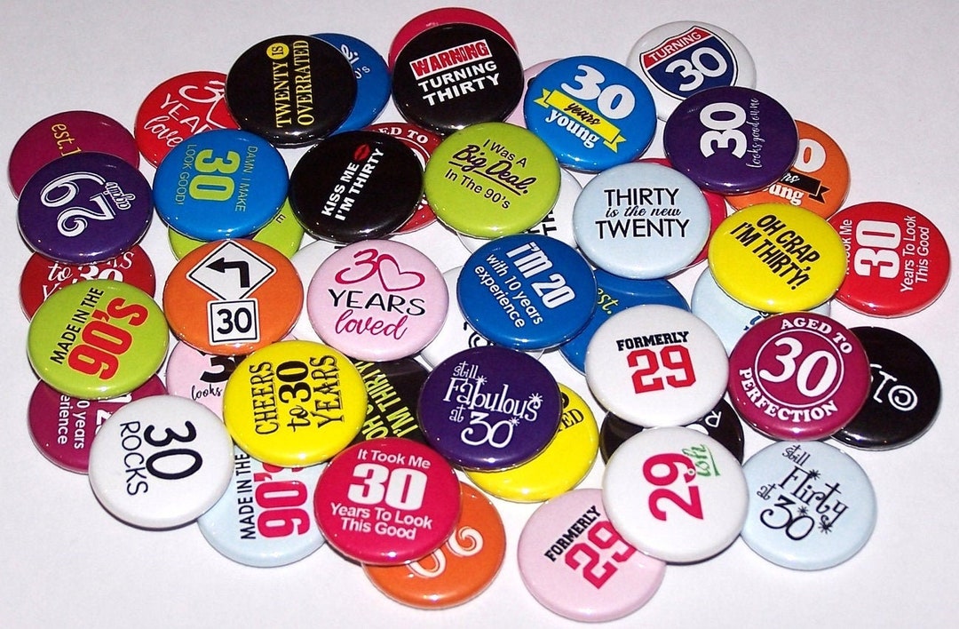 30th Birthday Pins (10 Pack) Turning 30 Party Favors Pinback Buttons, 1 ...