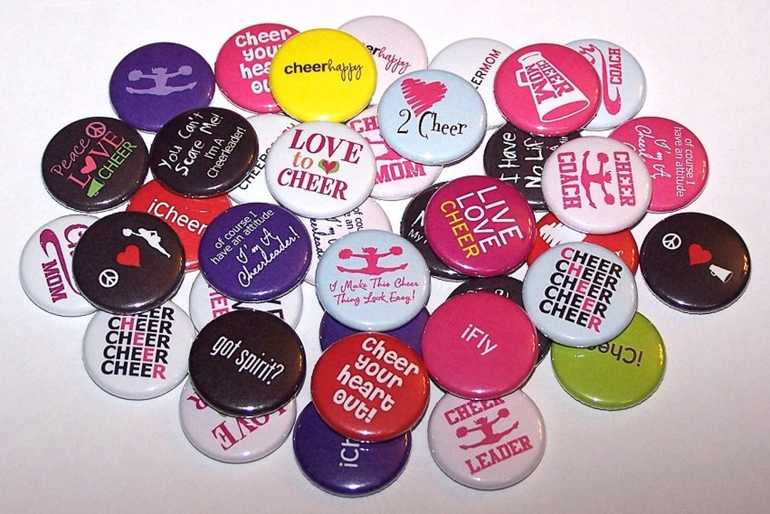 Cheerleader Party Favors Set of 10 Buttons 1" or 1.5" Pin Back Buttons ...