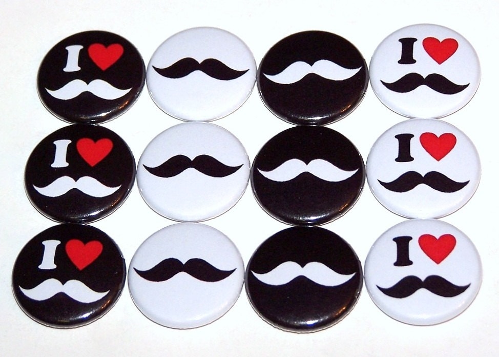 I Love Mustache Pins 12 Pack Mustache Pinback Button Party | Etsy