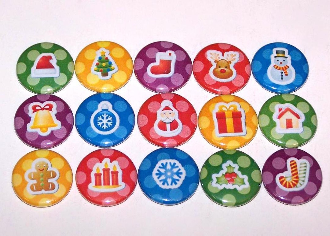 Christmas Mix Holiday Theme Set of 15 Buttons 1 Inch Pin Back Buttons 1 ...