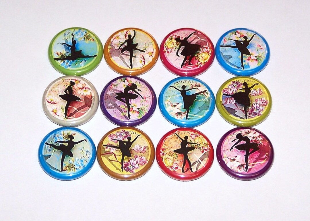 Floral Ballerina Silhouette (12 Pack) Ballet Buttons, 1", 1.5" or 2.25 ...