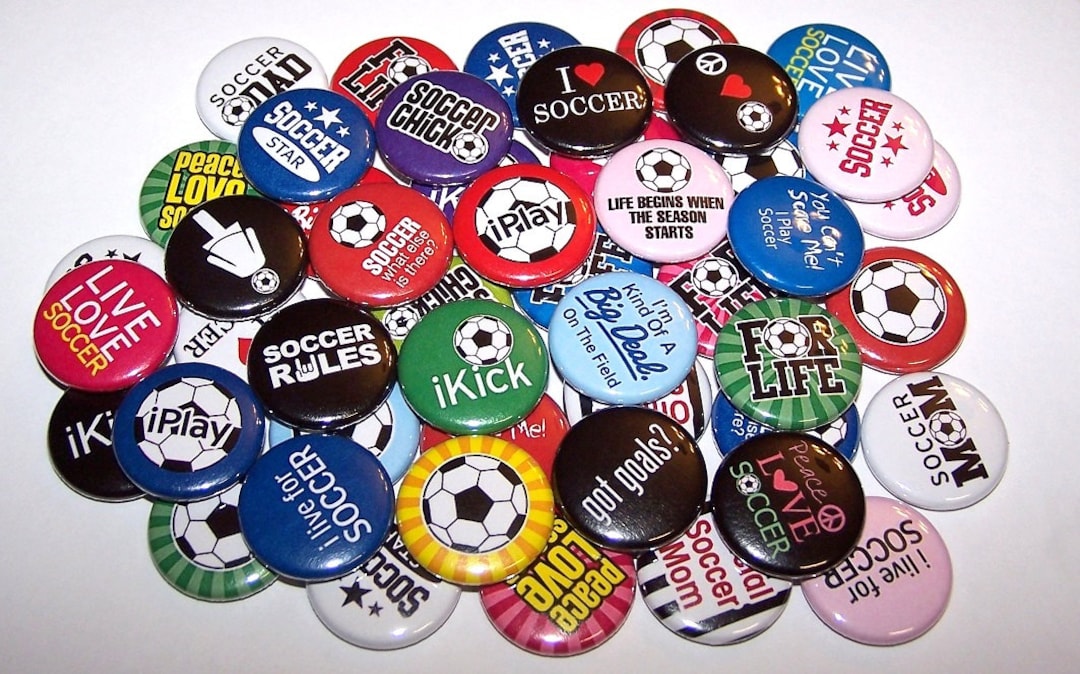Soccer Pins Soccer Buttons Soccer Theme Set of 10 Buttons 1" or 1.5 ...