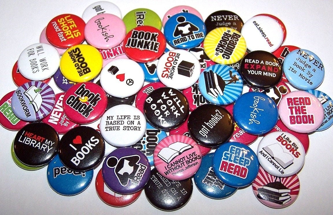 I Love Books Set of 10 Buttons 1" or 1.5" Pin Backs or Magnets Reading ...