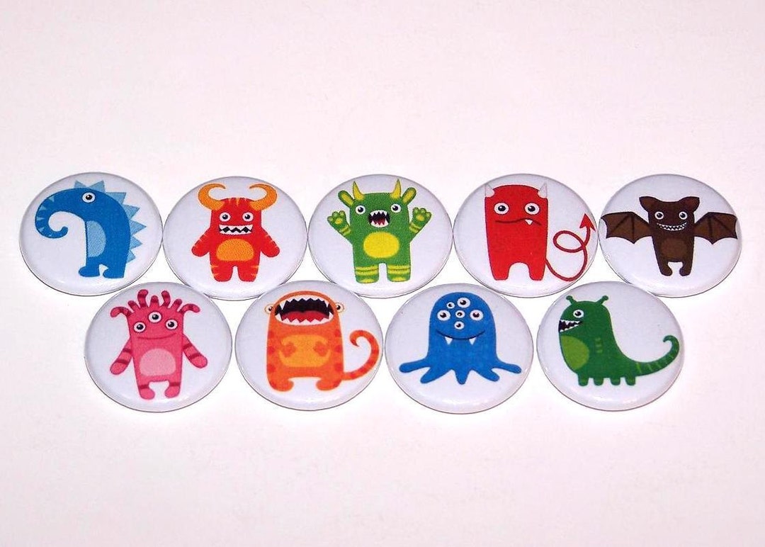 Cute Scary Monsters Aliens Set of 9 Party Favor Buttons 1" or 1.5" Pin ...