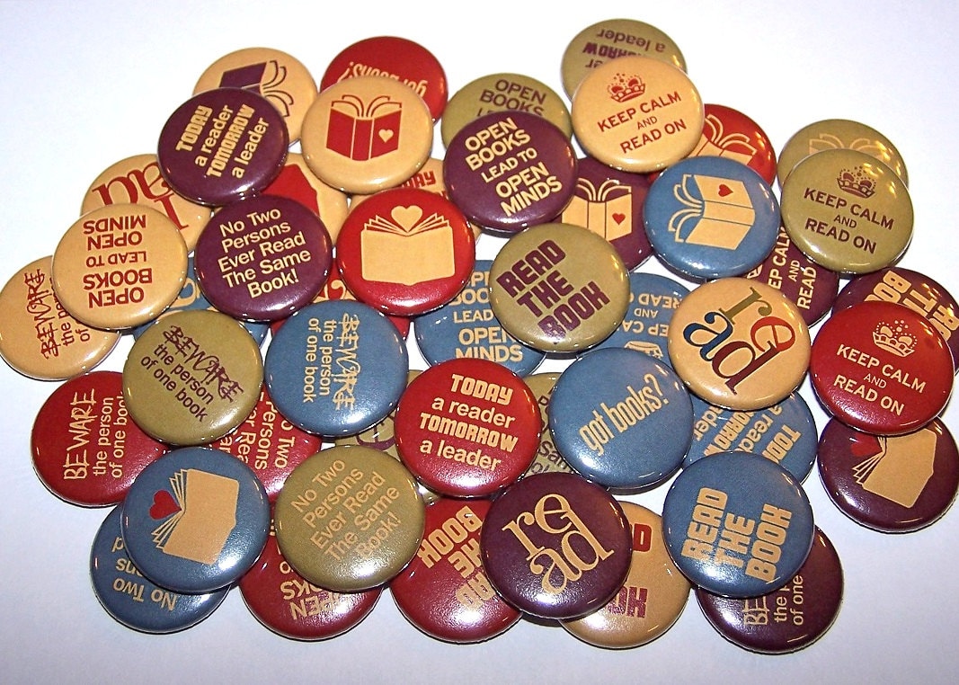 Books Reading Pins (10 Pack) 1" or 1.5" or 2.25" Pin Backs or Magnets ...