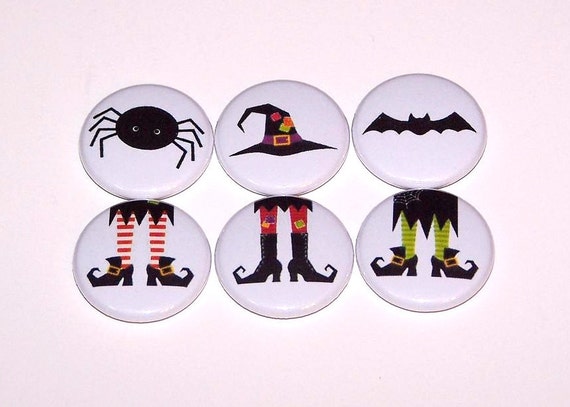 Halloween Witch Set of 6 Buttons 1 Inch Pin Back Buttons - Etsy