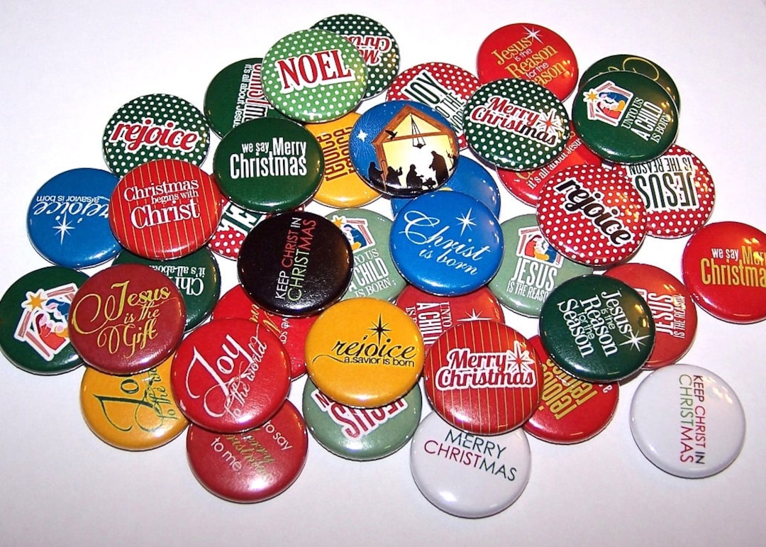 Religious Merry Christmas Set of 10 Buttons 1" or 1.5" Pin Back Buttons ...