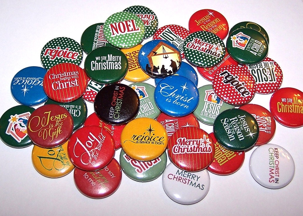 Religious Merry Christmas Set of 10 Buttons 1" or 1.5" Pin Back Buttons ...
