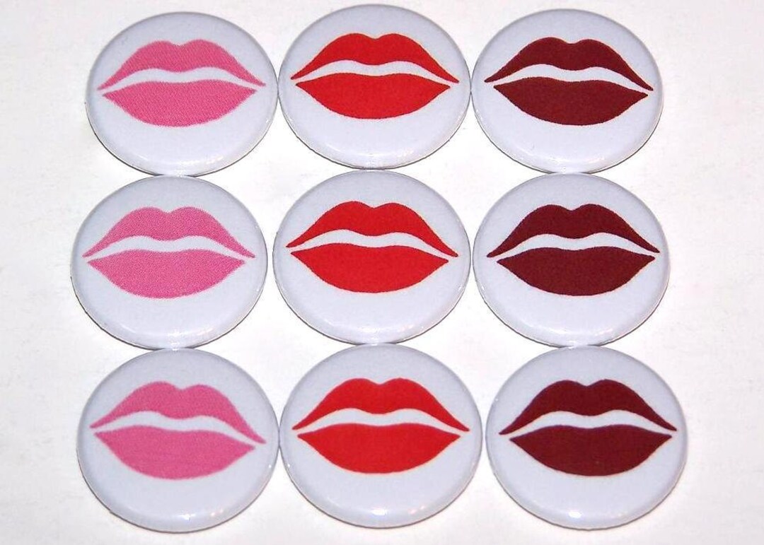 Lip Pins (9 Pack), Red & Pink Lips Pinback Button Party Favors, 1" or 1 ...