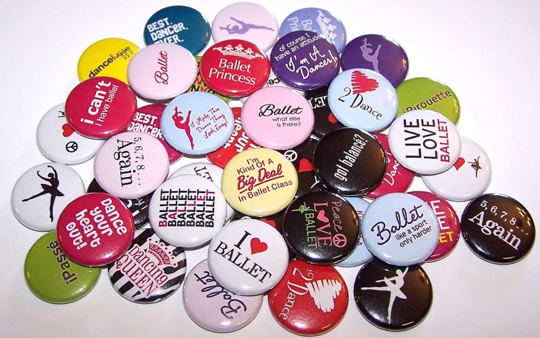 Ballet Pins (10 Pack), Ballerina Pinback Buttons, 1" or 1.5" or 2.25 ...