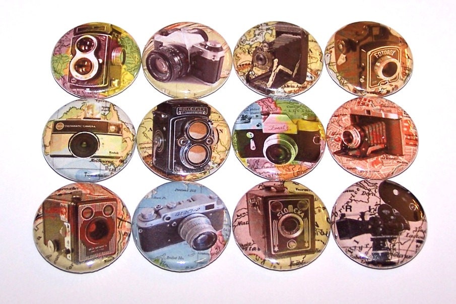 Retro Cameras Pins 12 Pack Vintage Look Camera Buttons | Etsy