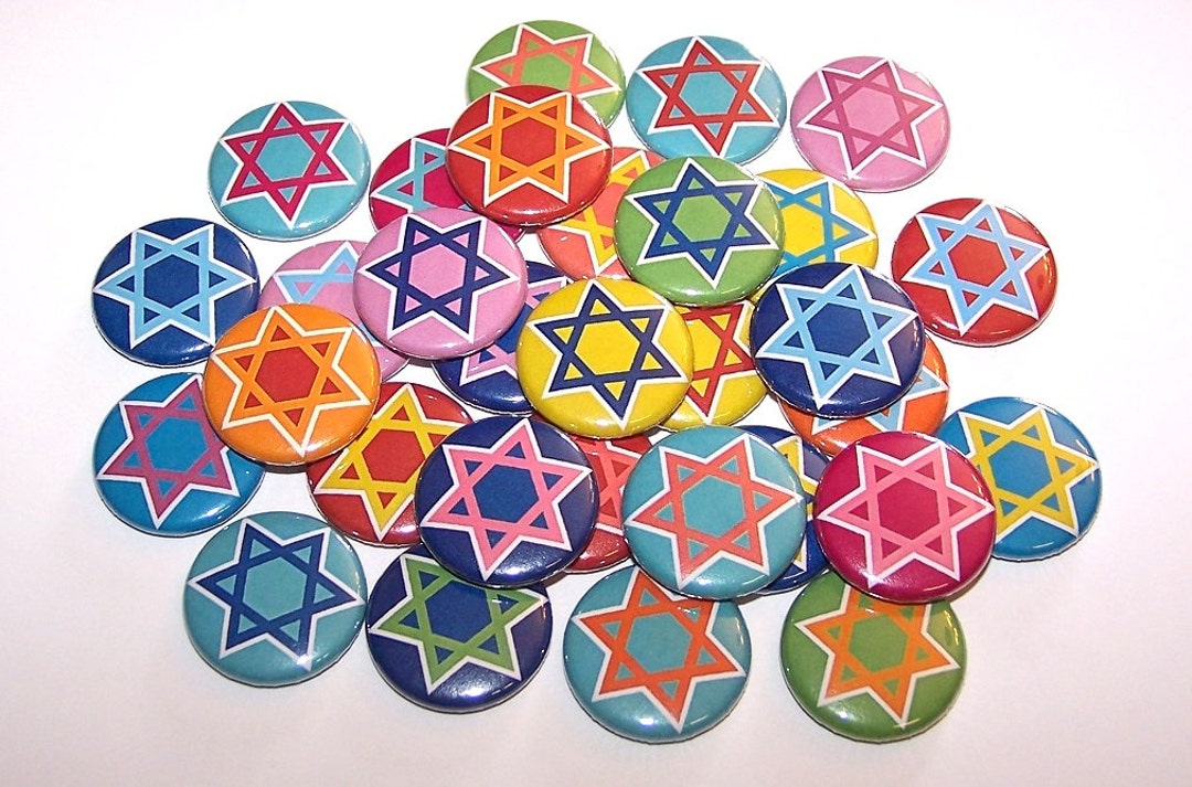Colorful Star of David Pins (10 Pack), Hanukkah Pinback Buttons, 1" or ...