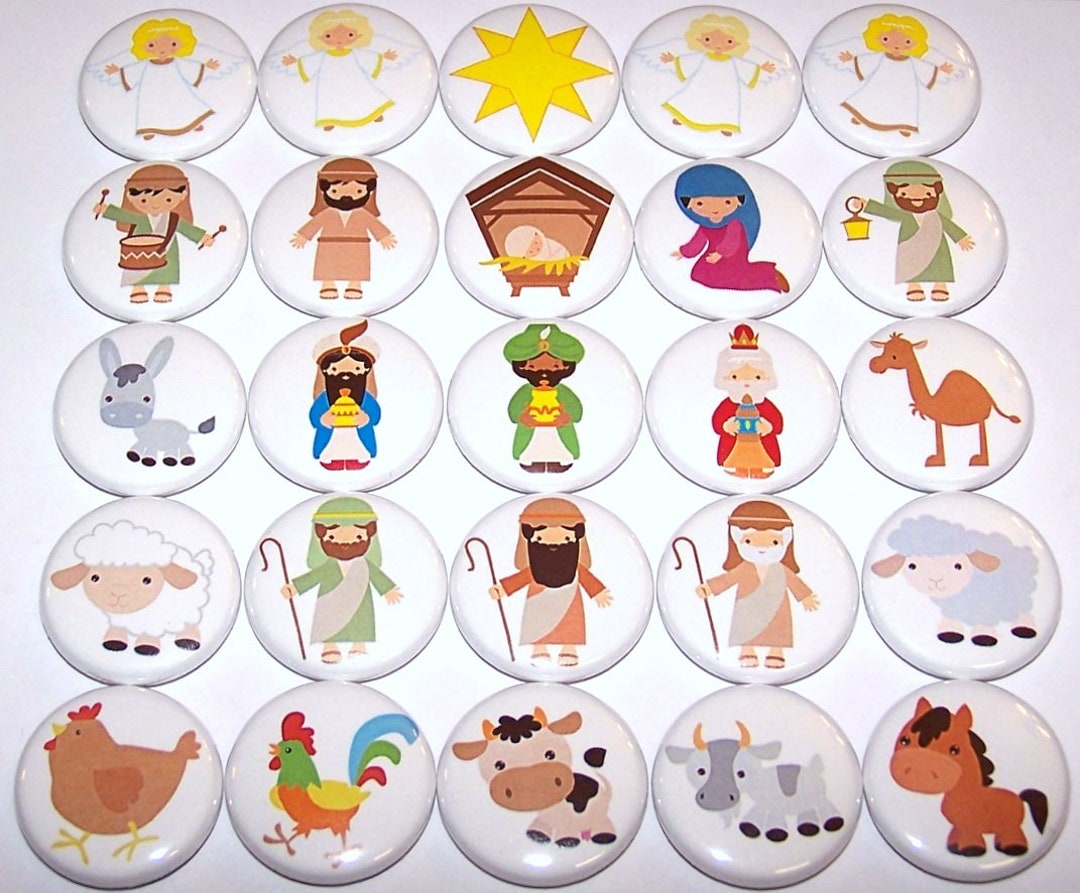 Nativity Scene Set of Pins (25 Pack), 1" or 1.5" or 2.25" Pin Back ...