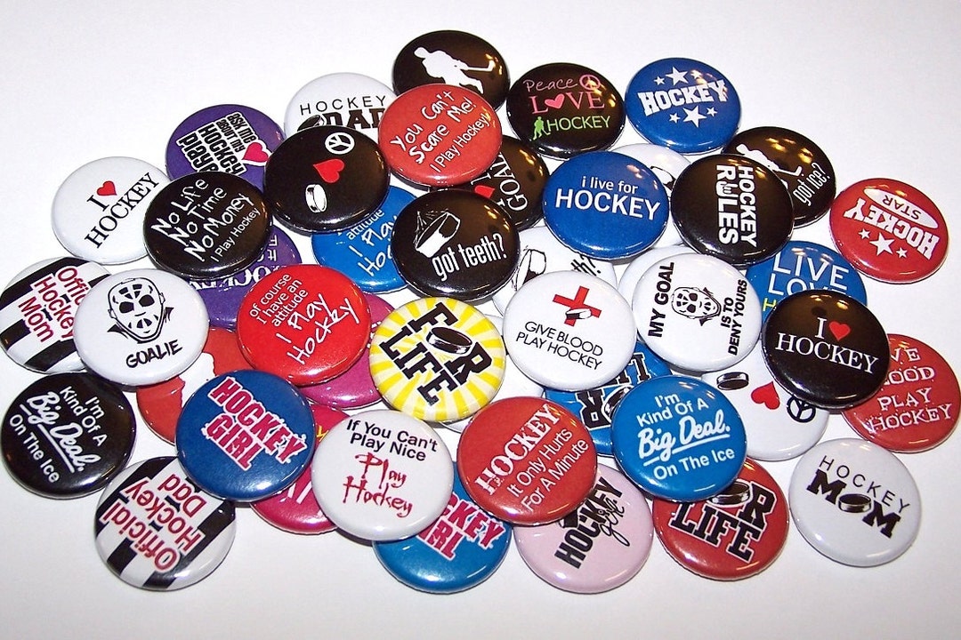 Ice Hockey Pins (10 Pack), Hockey Team Party Favors, 1" or 1.5" or 2.25 ...