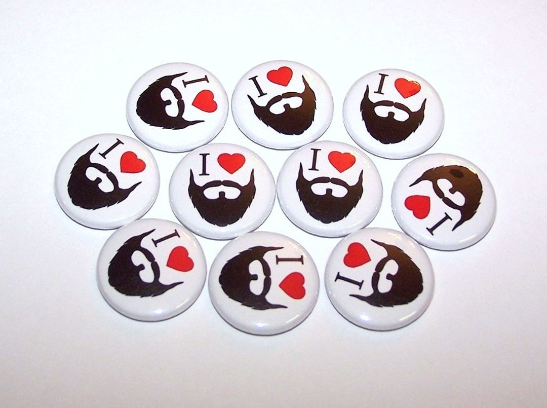 I Love Beards Pins (10 Pack), I Heart Beard Pinback Buttons, 1" or 1.5 ...