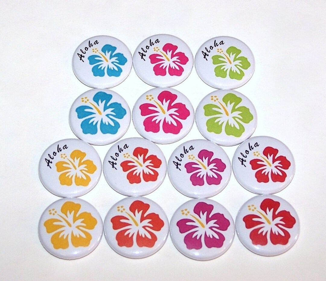 Tropical Hawaiian Hibiscus Flower (14 Pack) Pin Back Buttons, Aloha ...