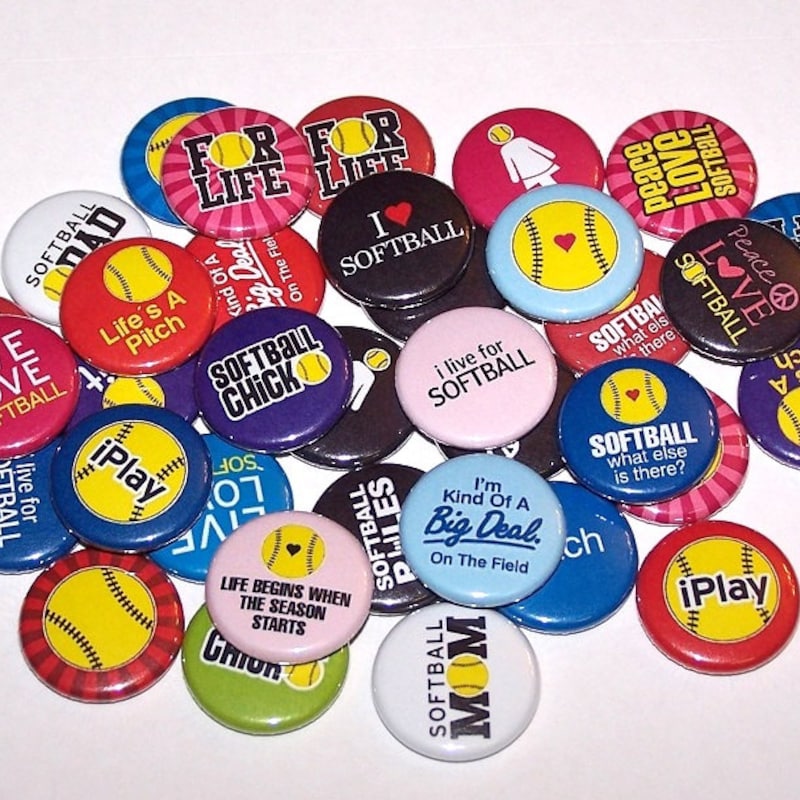 Softball Pin Back Buttons - Etsy