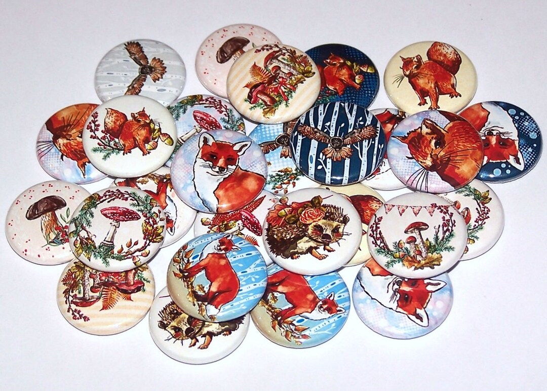 Woodland Animal & Nature Pins (10 Pack), Forest Party Favors 1" or 1.5 ...