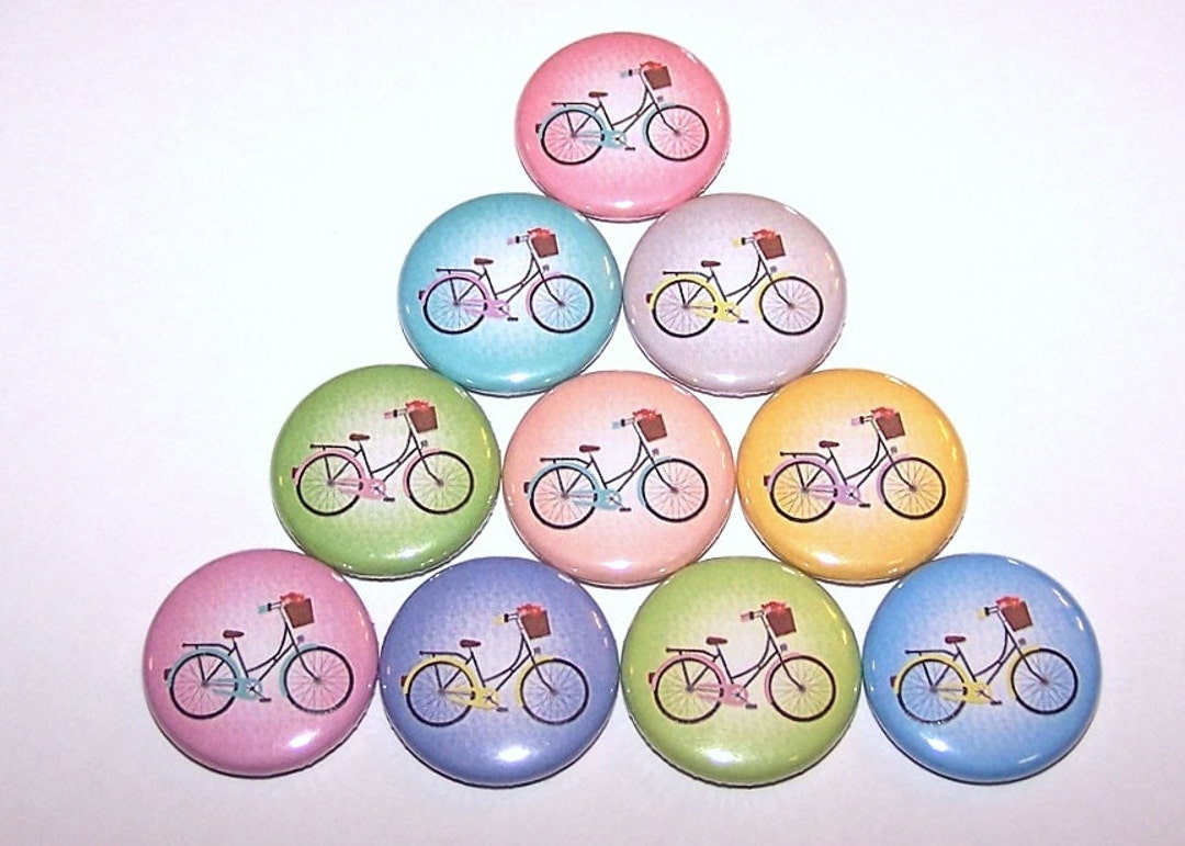 Pastel Bicycle Pins (10 Pack), Bike Party Favors, 1" or 1.5" or 2.25 ...