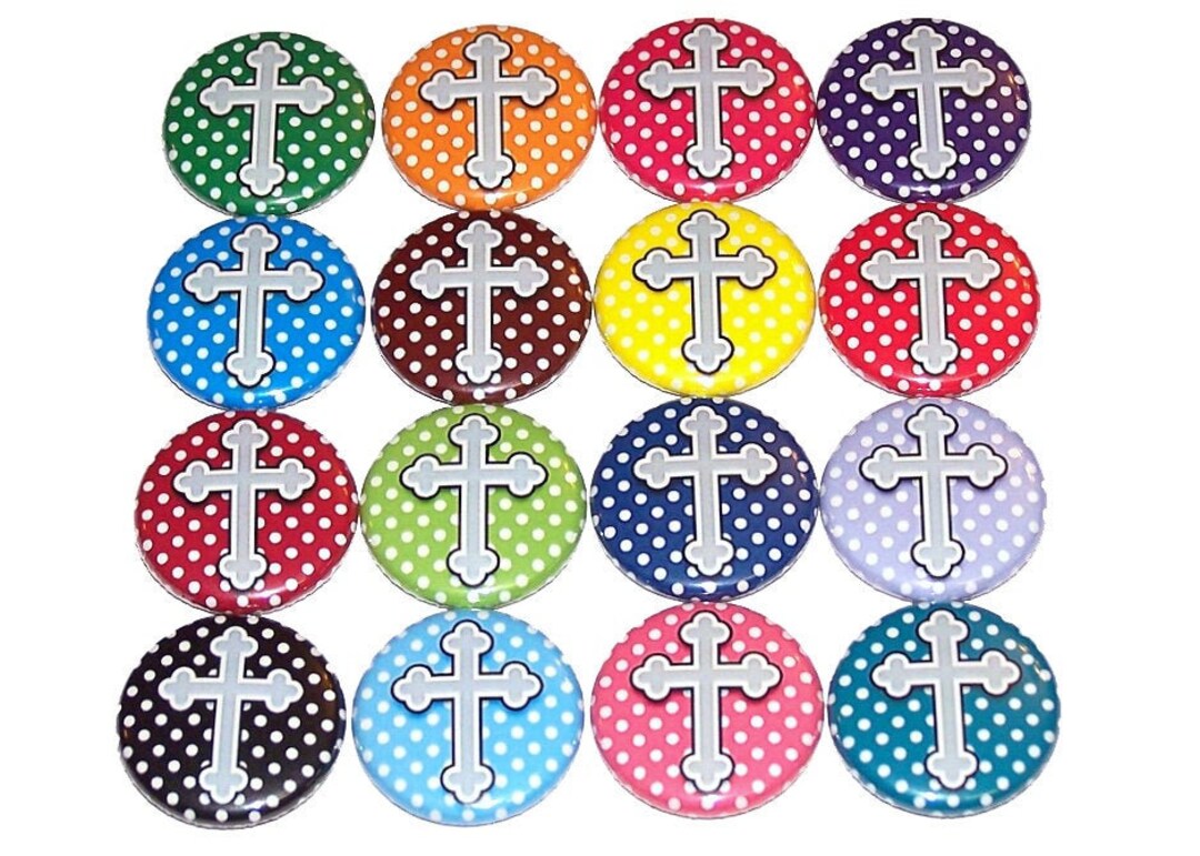 Polka Dot Cross Pins (16 Pack), Religious Golden Cross Pins Party ...