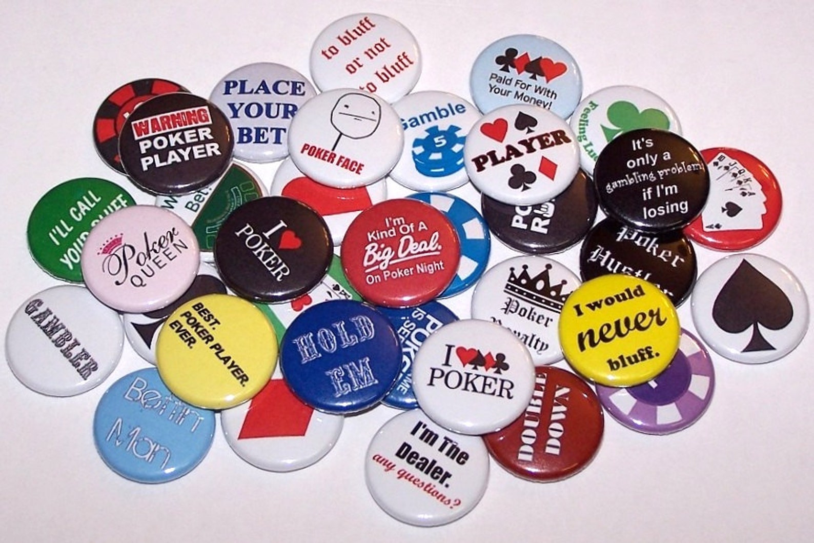 Poker Player Set of 10 Buttons 1" or 1.5" Pin Back Buttons or Magnets ...