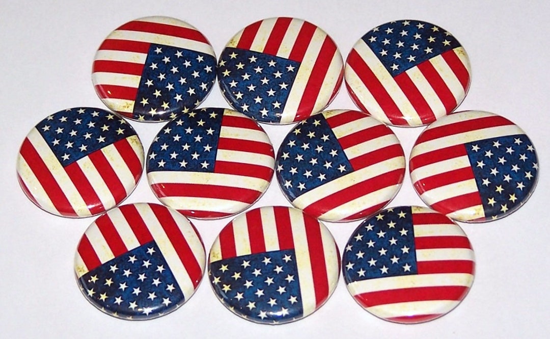USA Flag Pins (10 Pack) 4th of July Buttons Party Favors Pins 1" or 1.5 ...